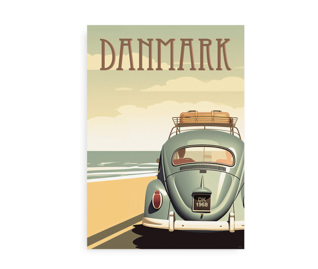 Danmark ved stranden | Retro design plakat | Danmark dejligst