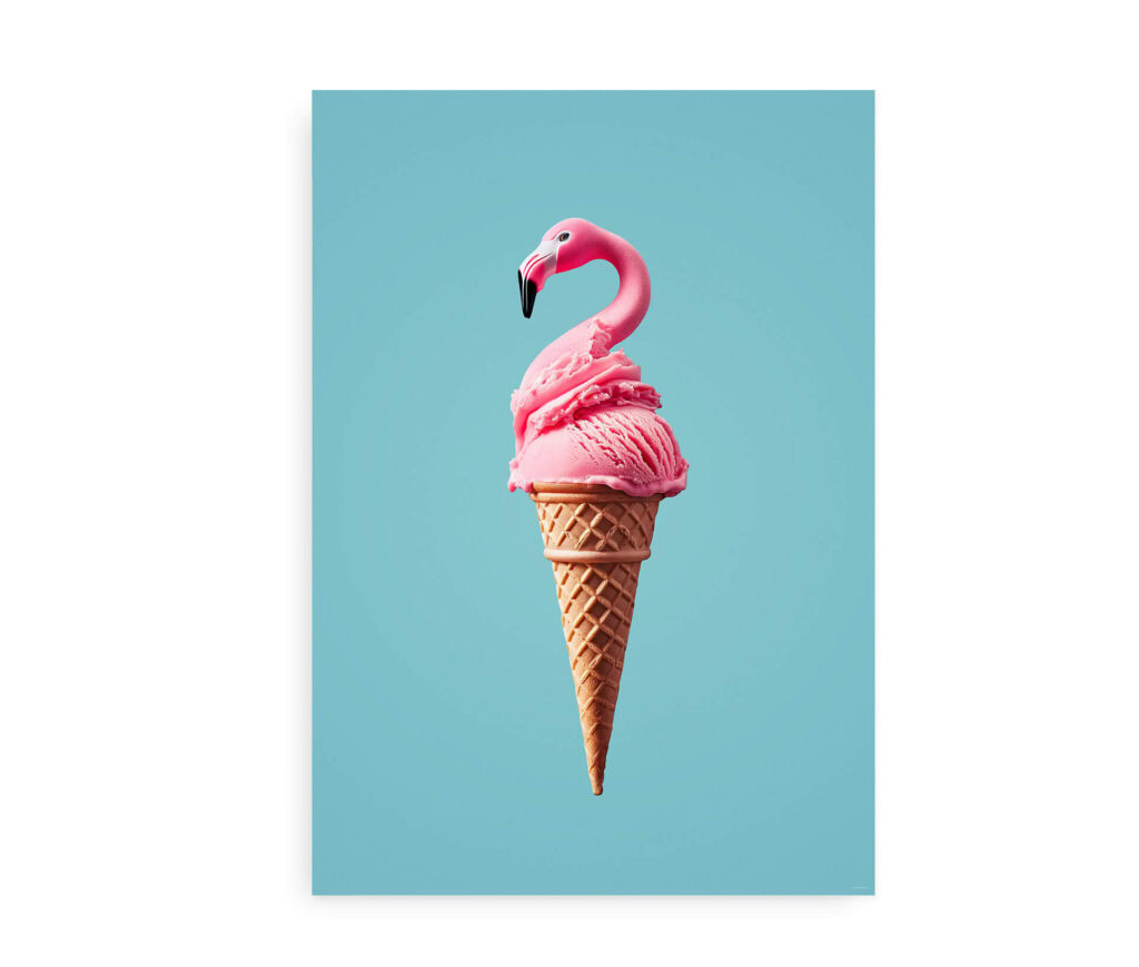 Flamingo isvaffel plakat - Fantasifuld vægkunst til børneværelset